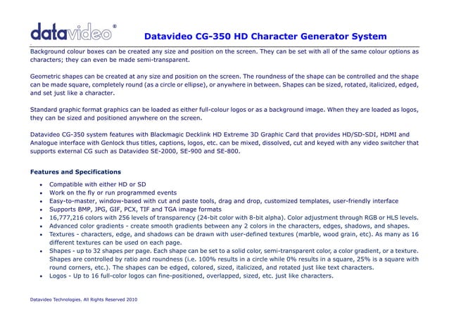 Datavideo CG-350 | PDF | Desktop Publishing | Computer Software and Applications