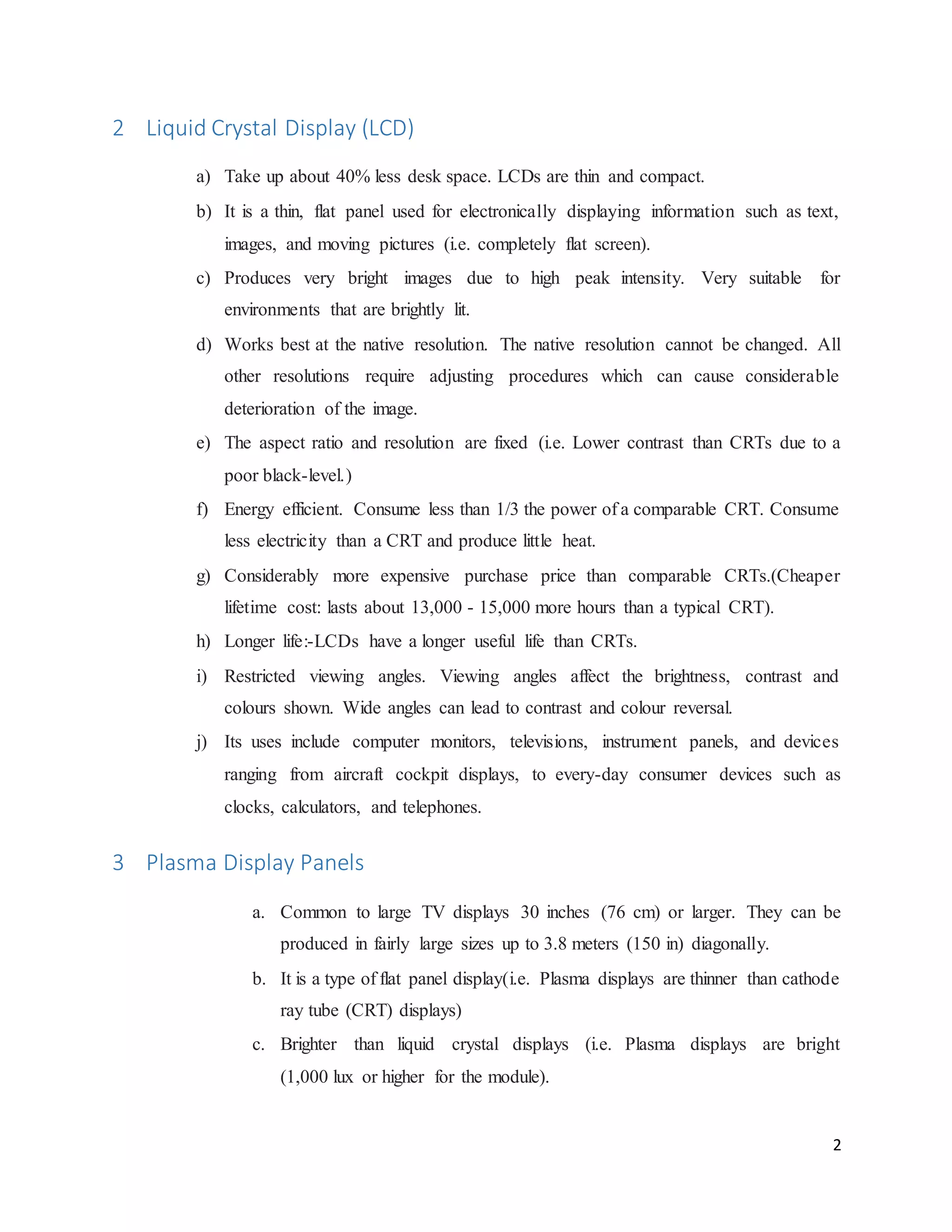 LCD VS CRT VS LED VS PLASMA DISPLAY VS OLED VS LED-BACKLIGHT LCD | DOCX ...