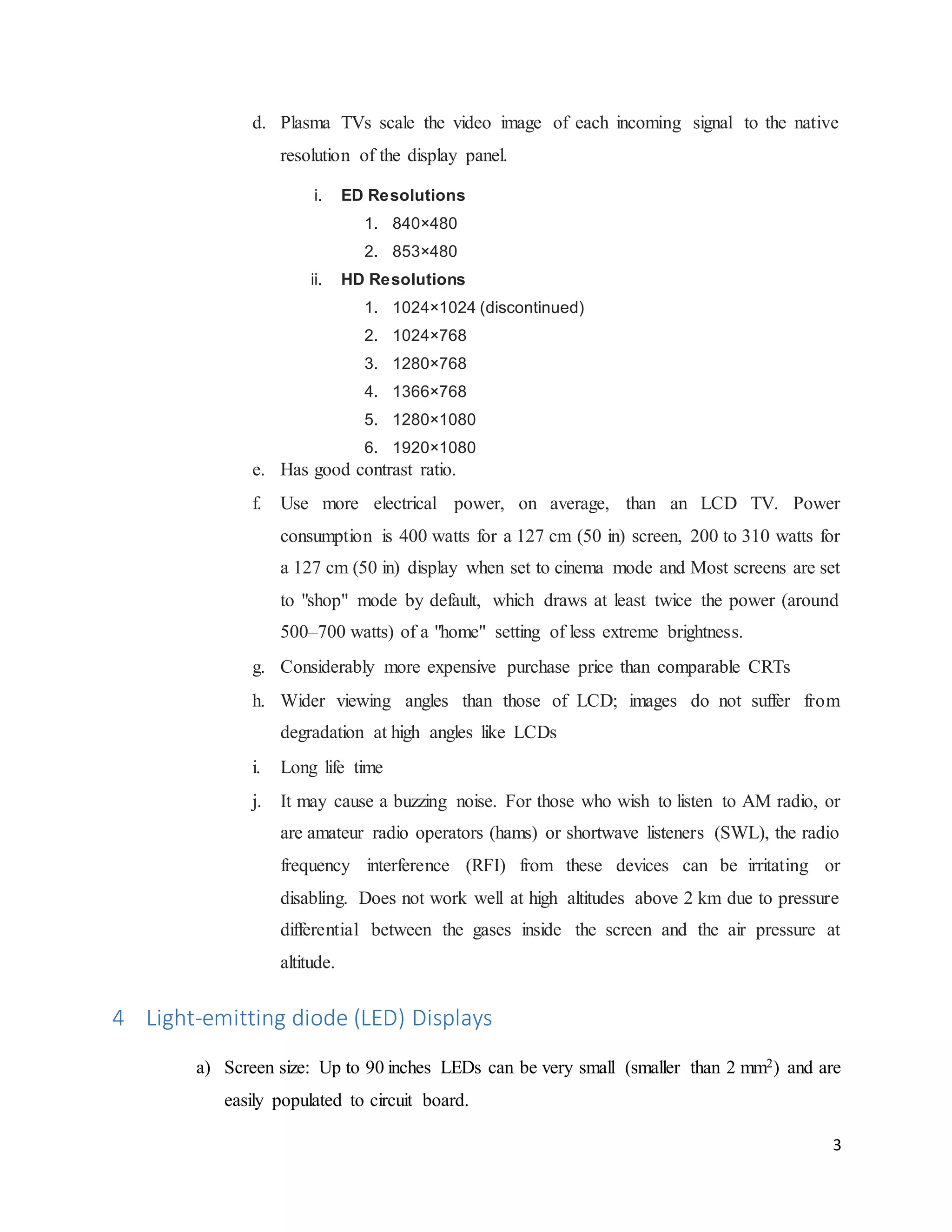 LCD VS CRT VS LED VS PLASMA DISPLAY VS OLED VS LED-BACKLIGHT LCD | DOCX