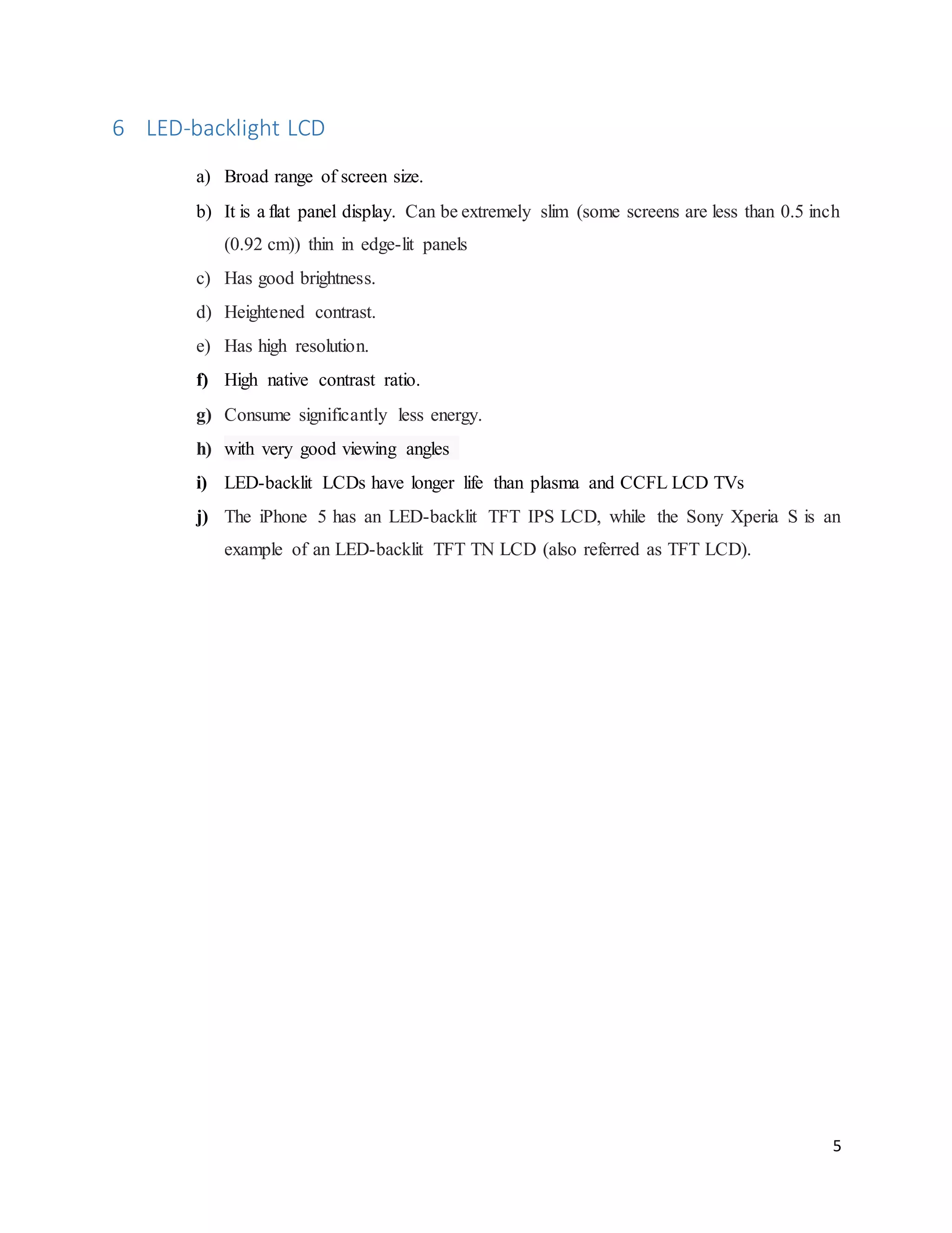 LCD VS CRT VS LED VS PLASMA DISPLAY VS OLED VS LED-BACKLIGHT LCD | DOCX