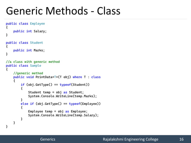 C# Generics - Computer Science and Engineering Department | PPT