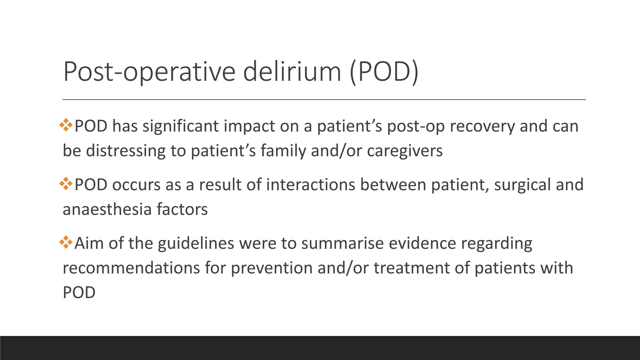 Postoperative delirium and intraop benzodiazepine | PPTX