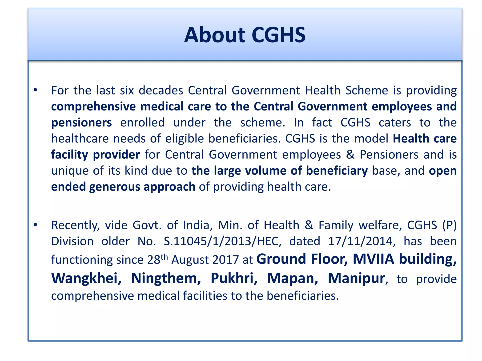 An introduction to CGHS: Central Government Health Scheme | PPTX