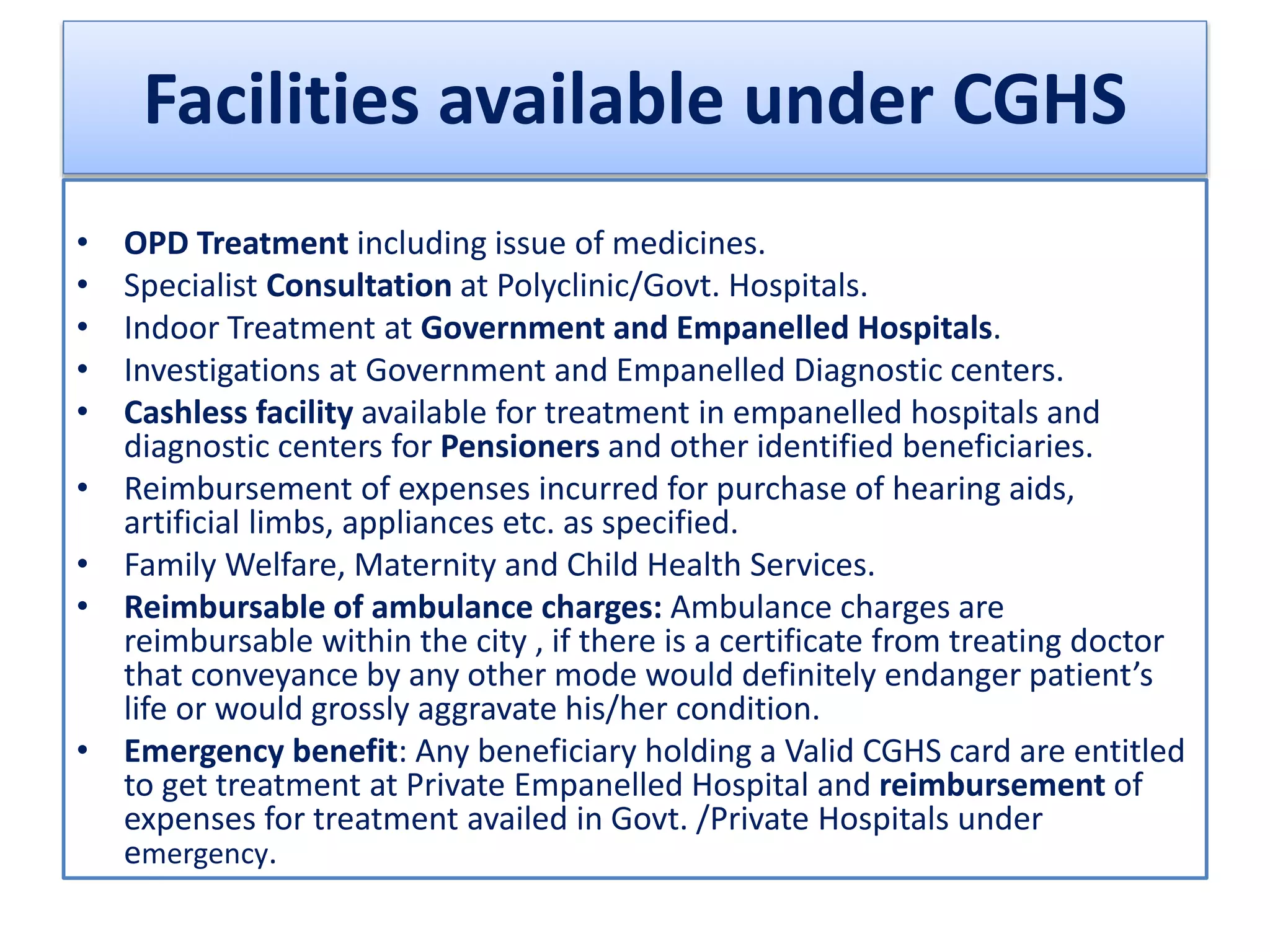 An introduction to CGHS: Central Government Health Scheme | PPTX