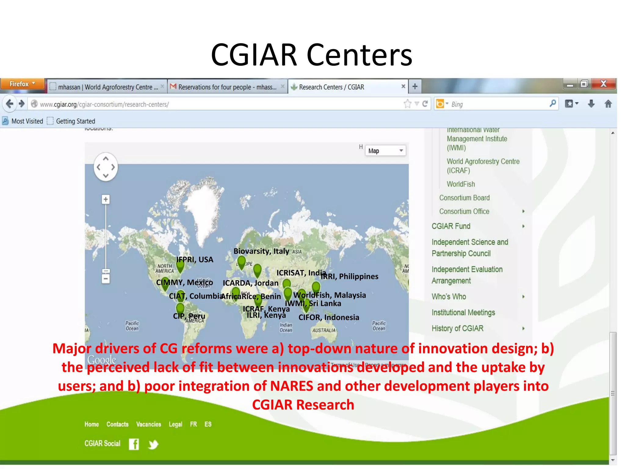 CGIAR reform and approaches to climate smart innovations that ensure ...