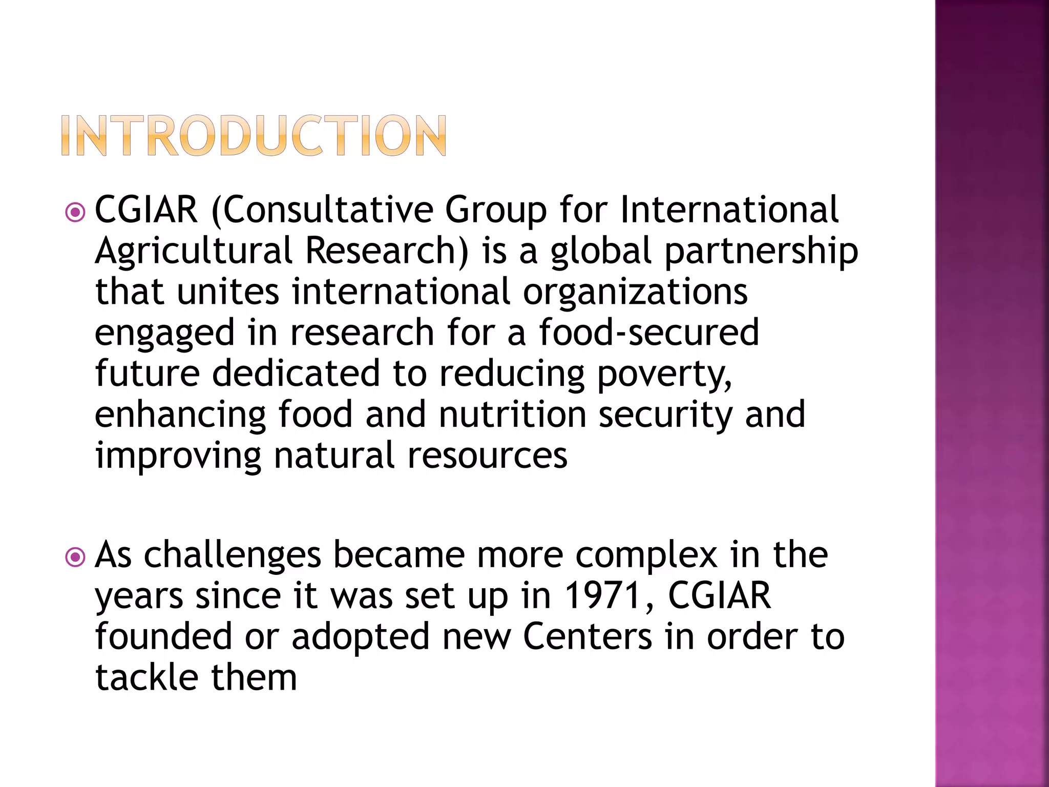CGIAR RESEARCH CENTERS ALONG WITH THEIR HEADQUARTER AND MAJOR FUNCTIONS ...