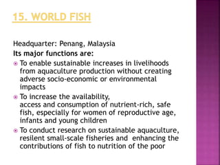 CGIAR RESEARCH CENTERS ALONG WITH THEIR HEADQUARTER AND MAJOR FUNCTIONS ...