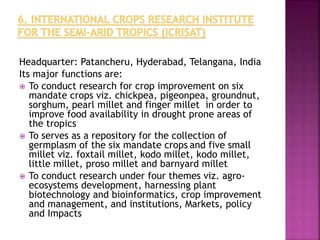 CGIAR RESEARCH CENTERS ALONG WITH THEIR HEADQUARTER AND MAJOR FUNCTIONS ...