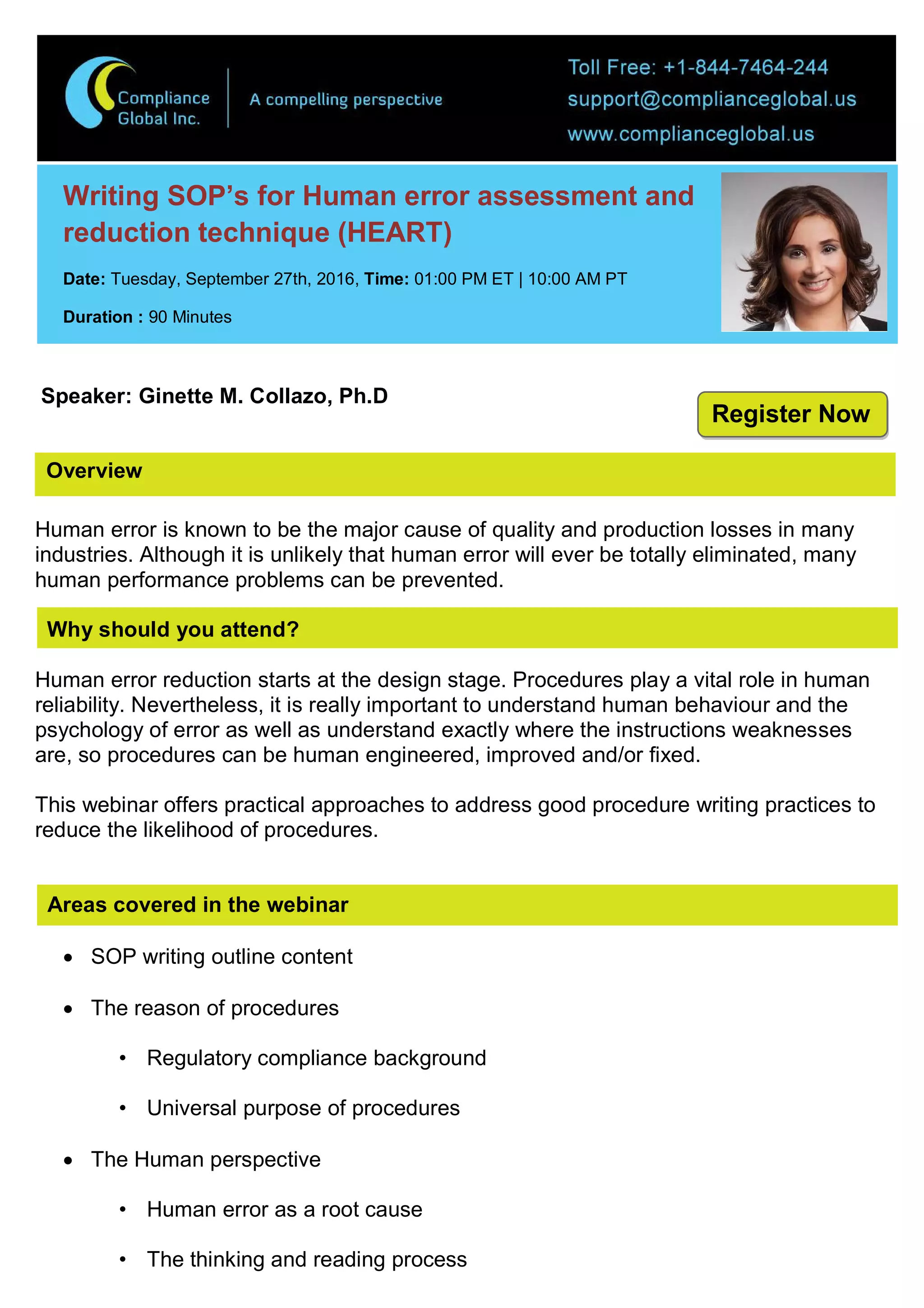 Writing SOP’s for Human error assessment and reduction technique (HEART ...