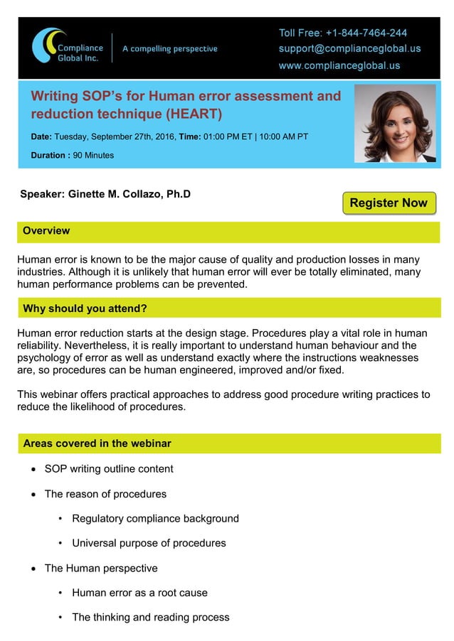 Writing SOP’s for Human error assessment and reduction technique (HEART ...