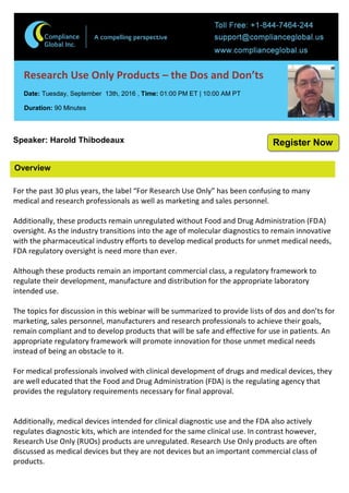 Research Use Only Products – the Dos and Don’ts - By Compliance Global ...