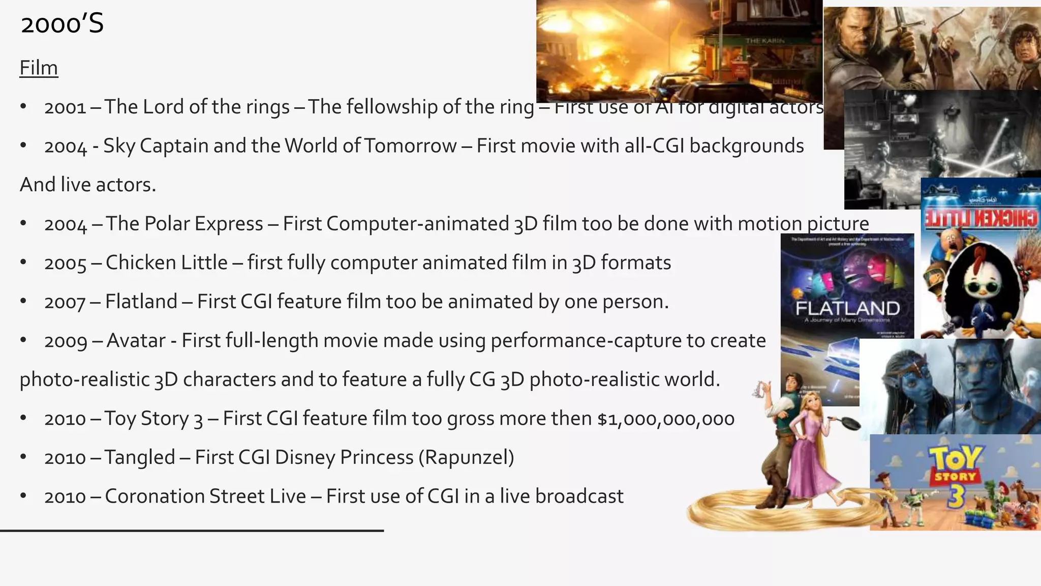 Cgi timeline | PPTX | Computer Animation | Computer Software and Applications