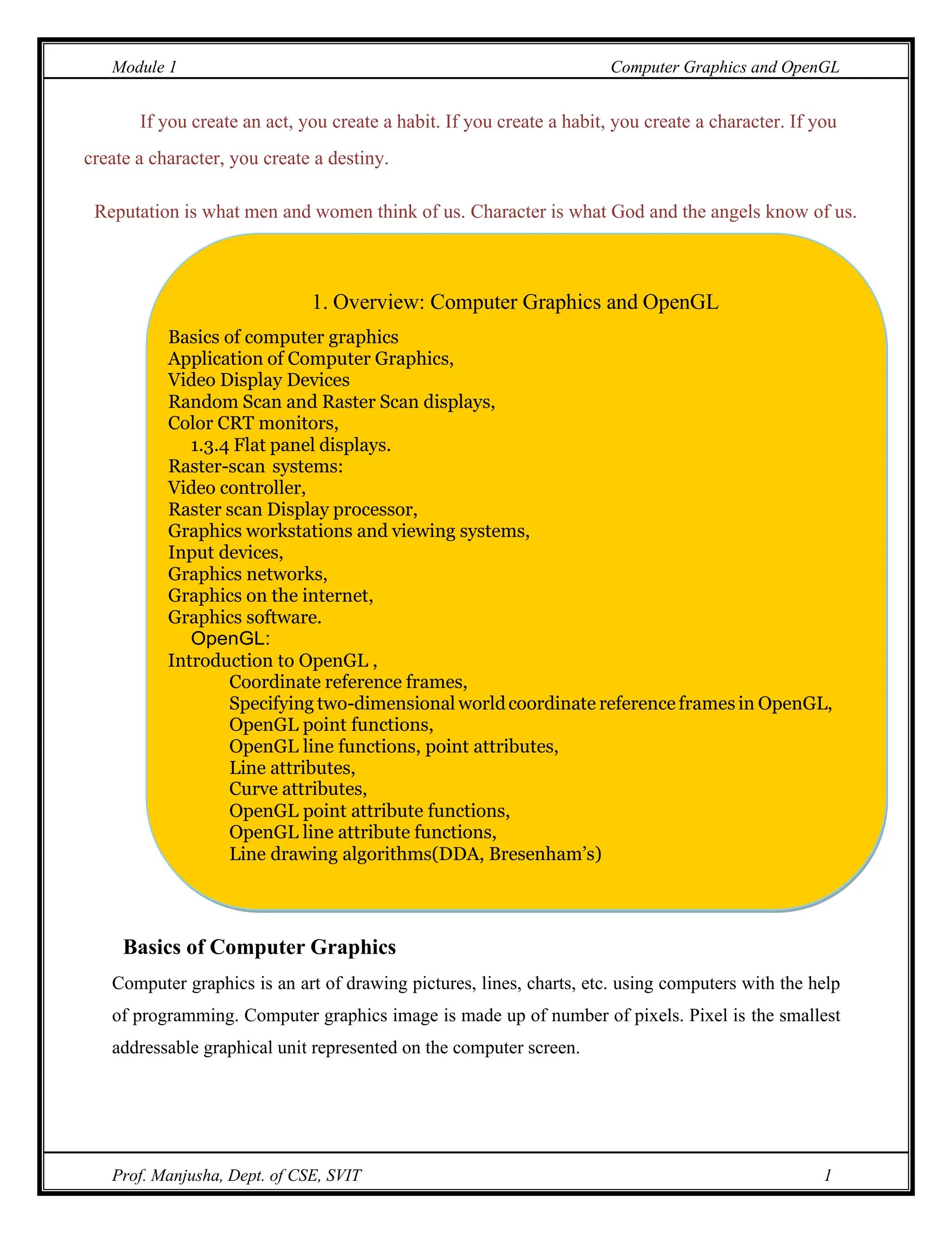 CG MODULE 1 NOTES explaining the contents of CG | PDF