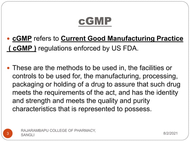 cGMP PRESENTATION [ Objectives ; Comparision ; Layout ] | PPTX | Indoor ...