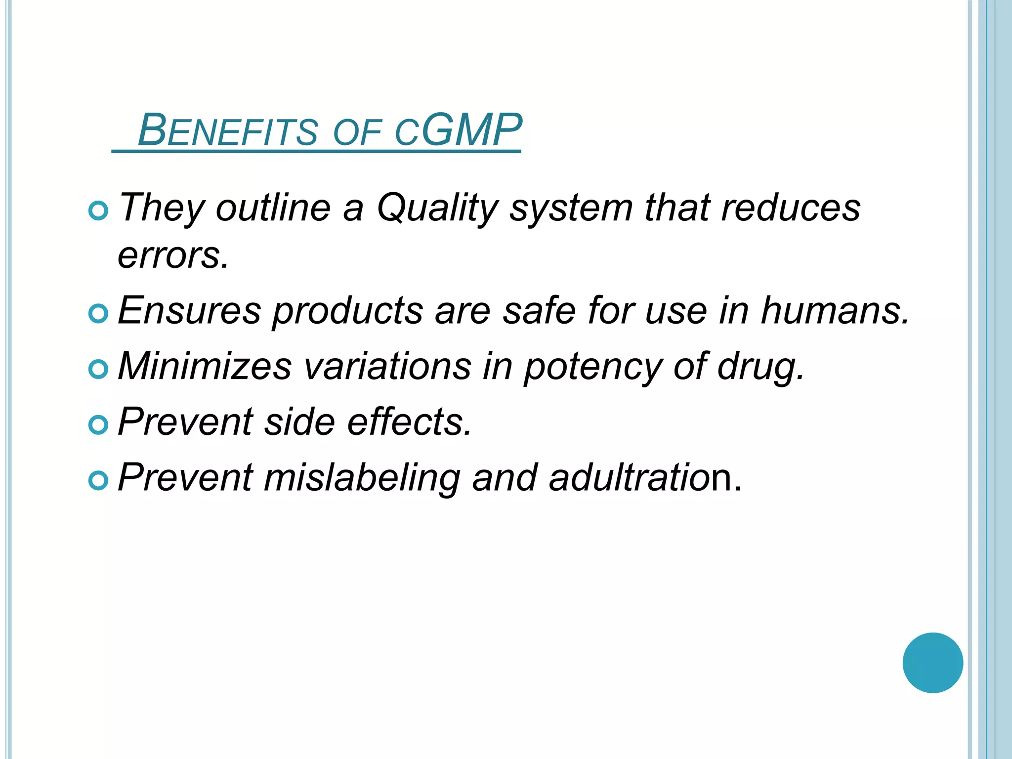 Current Good Manufacturing Practices(cGMP) and industrial management | PPTX