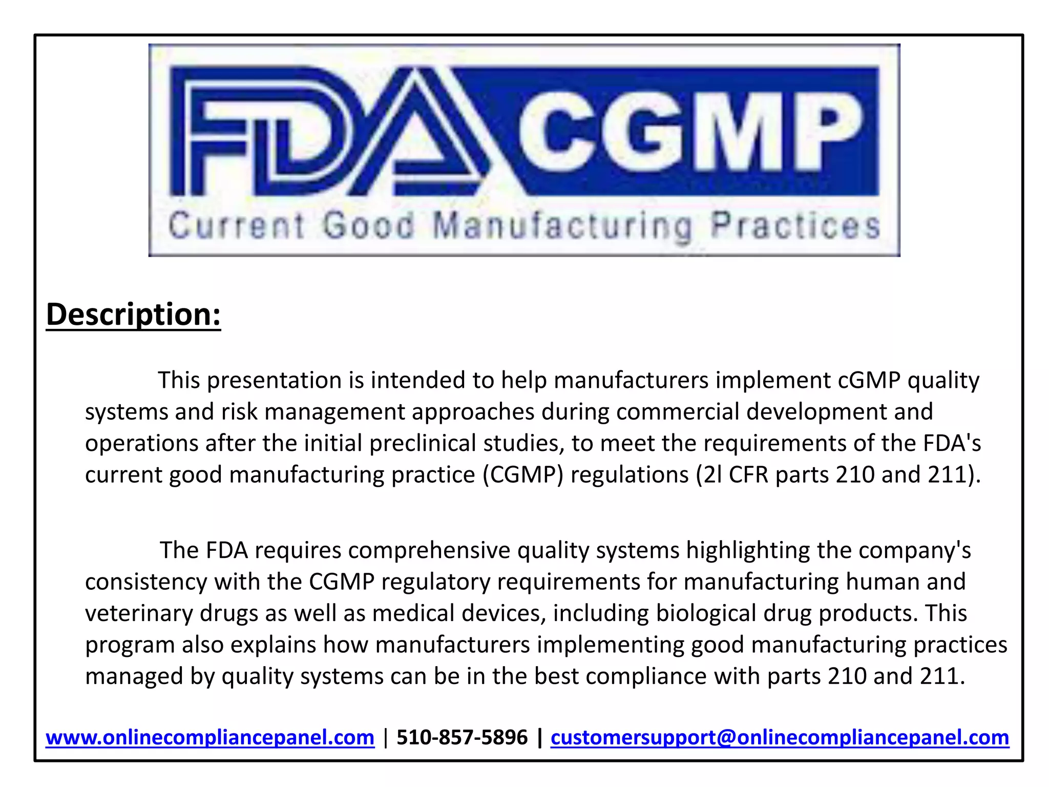 Cgmp application for design & operation | PPT