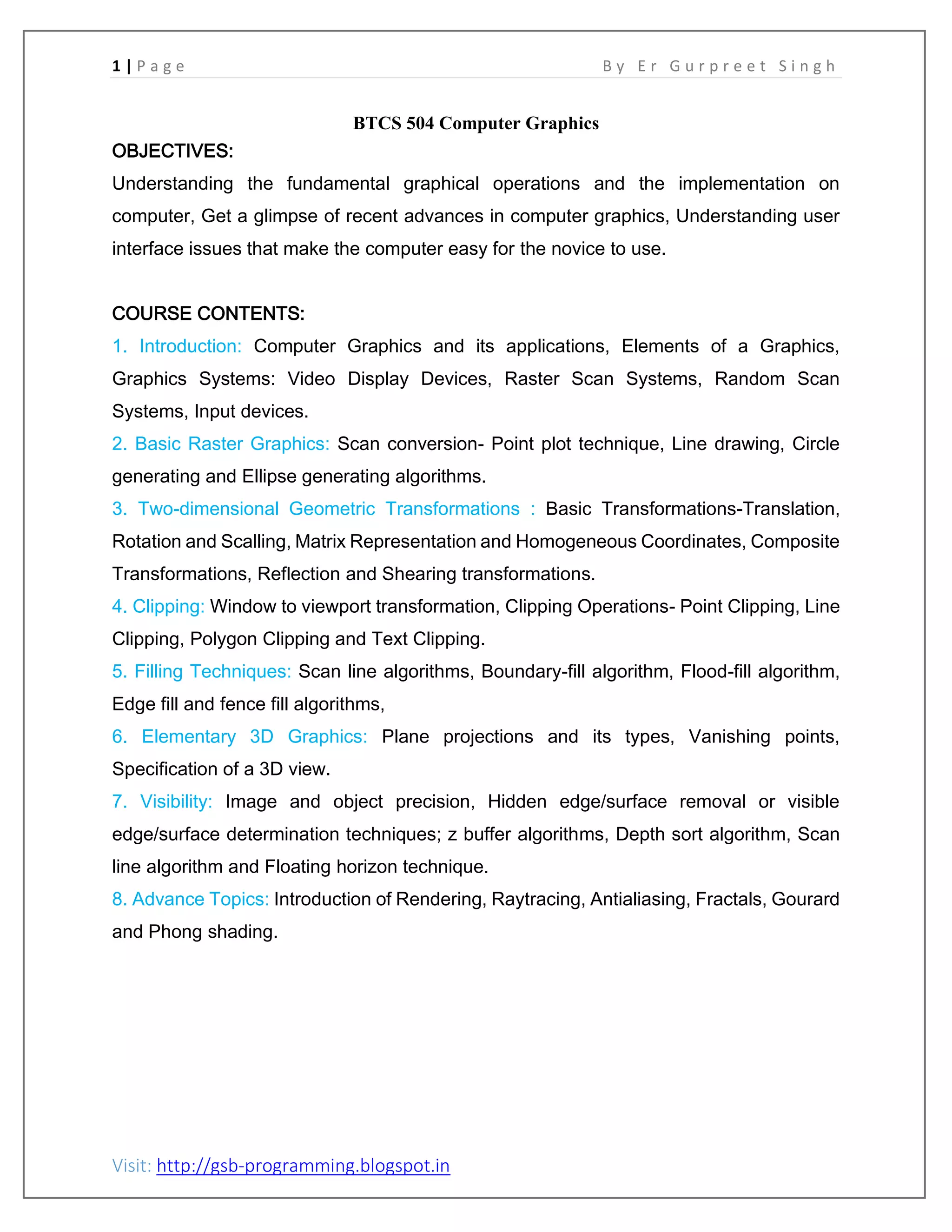 Computer Graphics Notes | PDF