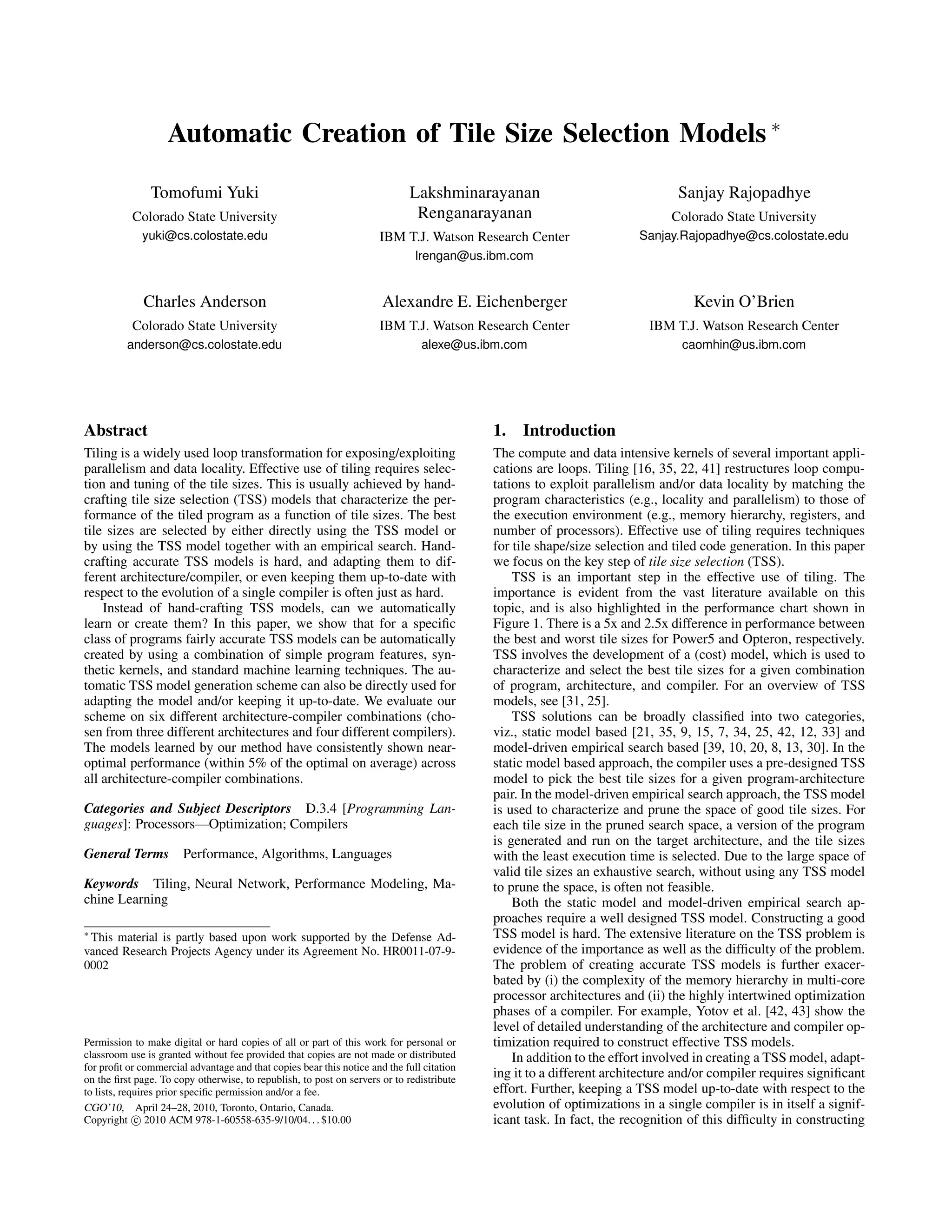 Using Neural Networks For Compiler Optimizations Tile Size Selection Pdf Web Development