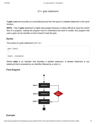 C++ goto statement tutorialspoint | PDF