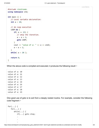 C++ goto statement tutorialspoint | PDF