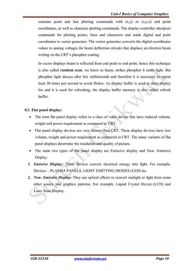 Cgr Unit 1 Basics Of Computer Graphicspdf Computing Technology
