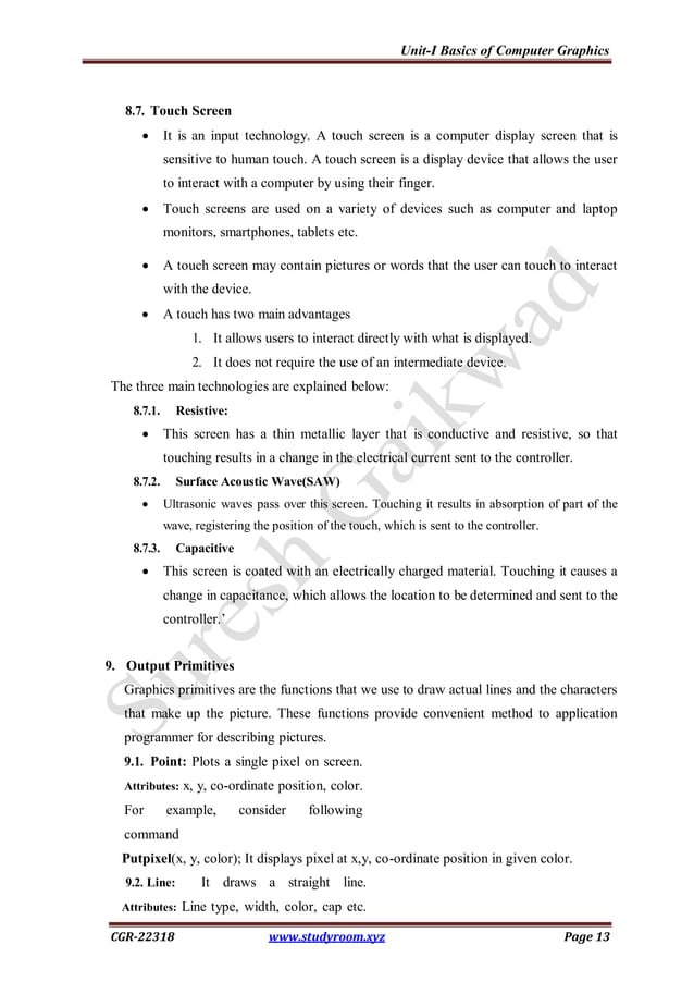 CGR-Unit-1 Basics of Computer Graphics.pdf | Computing | Technology & Computing