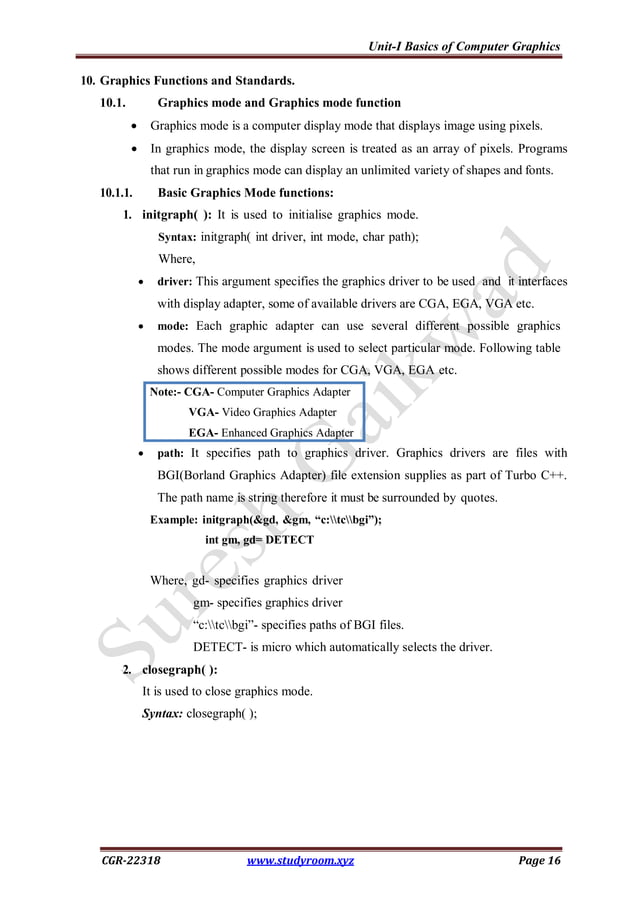 Cgr Unit 1 Basics Of Computer Graphicspdf Computing Technology