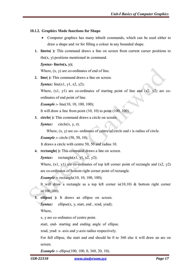 Cgr Unit 1 Basics Of Computer Graphicspdf Computing Technology