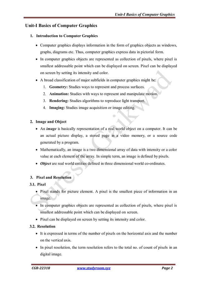 CGR-Unit-1 Basics of Computer Graphics.pdf | Computing | Technology & Computing