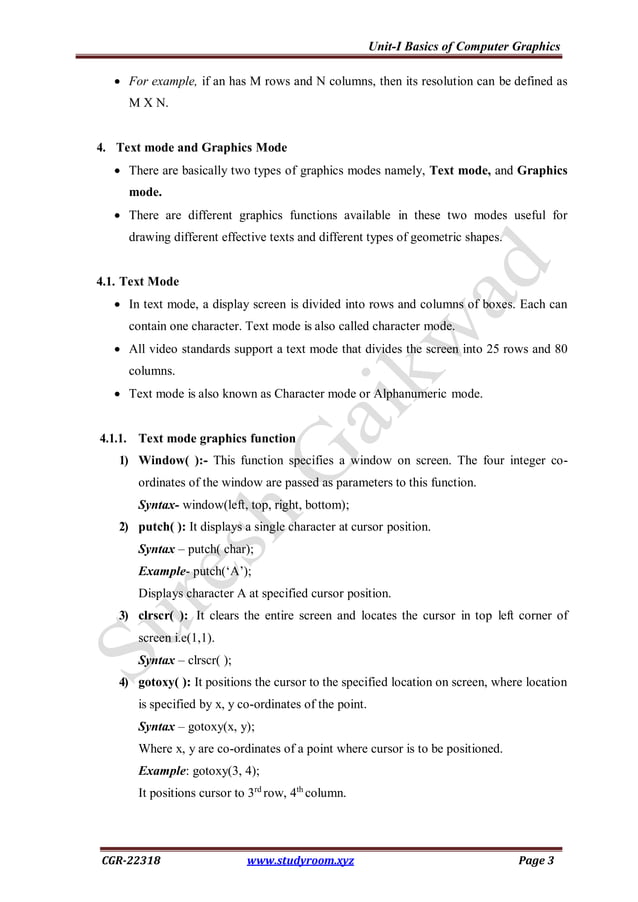 Cgr Unit 1 Basics Of Computer Graphicspdf Computing Technology