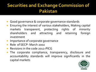 Cg & Role of SECP Securities and Exchange Commission of Pakistan | PPTX