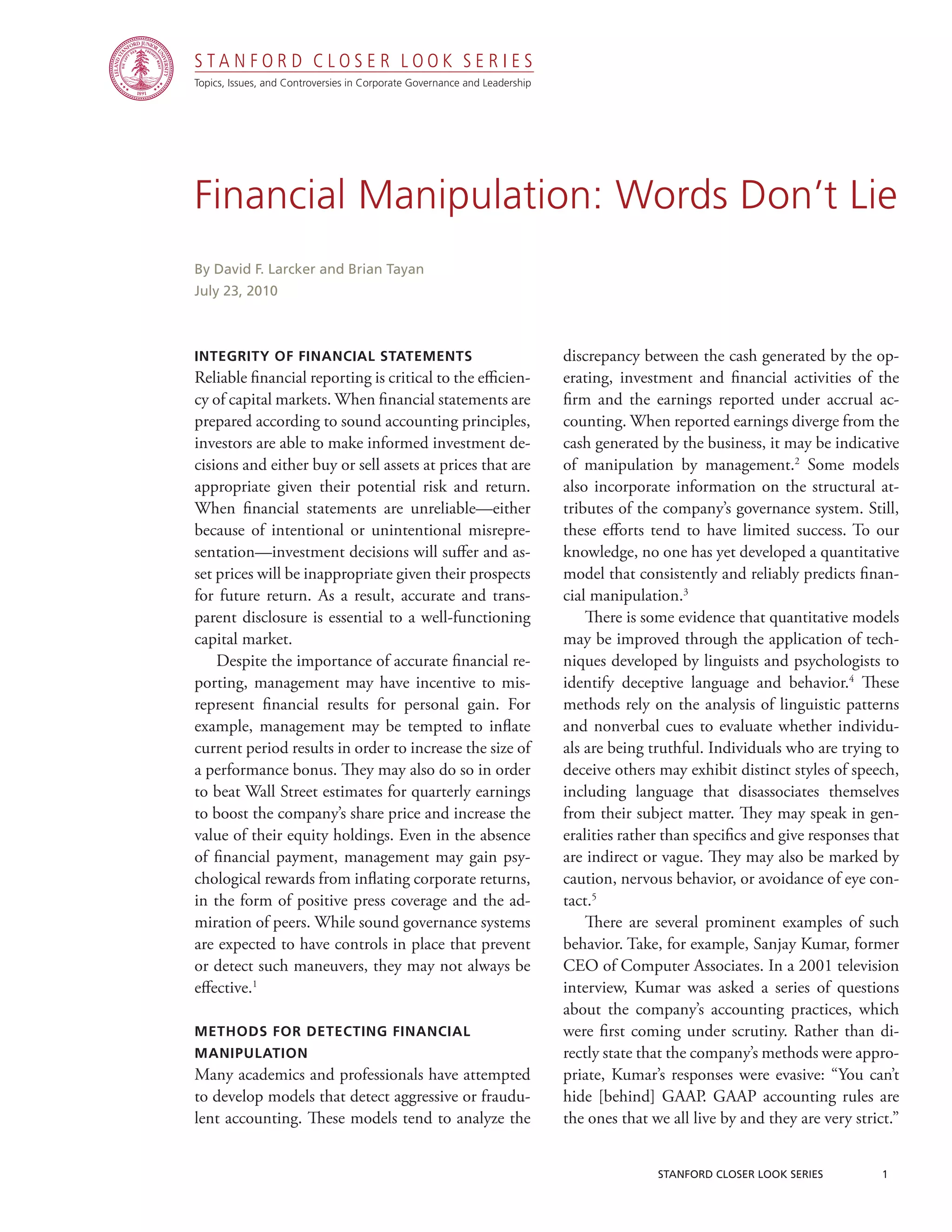 Financial Manipulation: Words Don't Lie | PDF