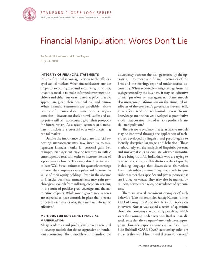Financial Manipulation: Words Don't Lie | PDF