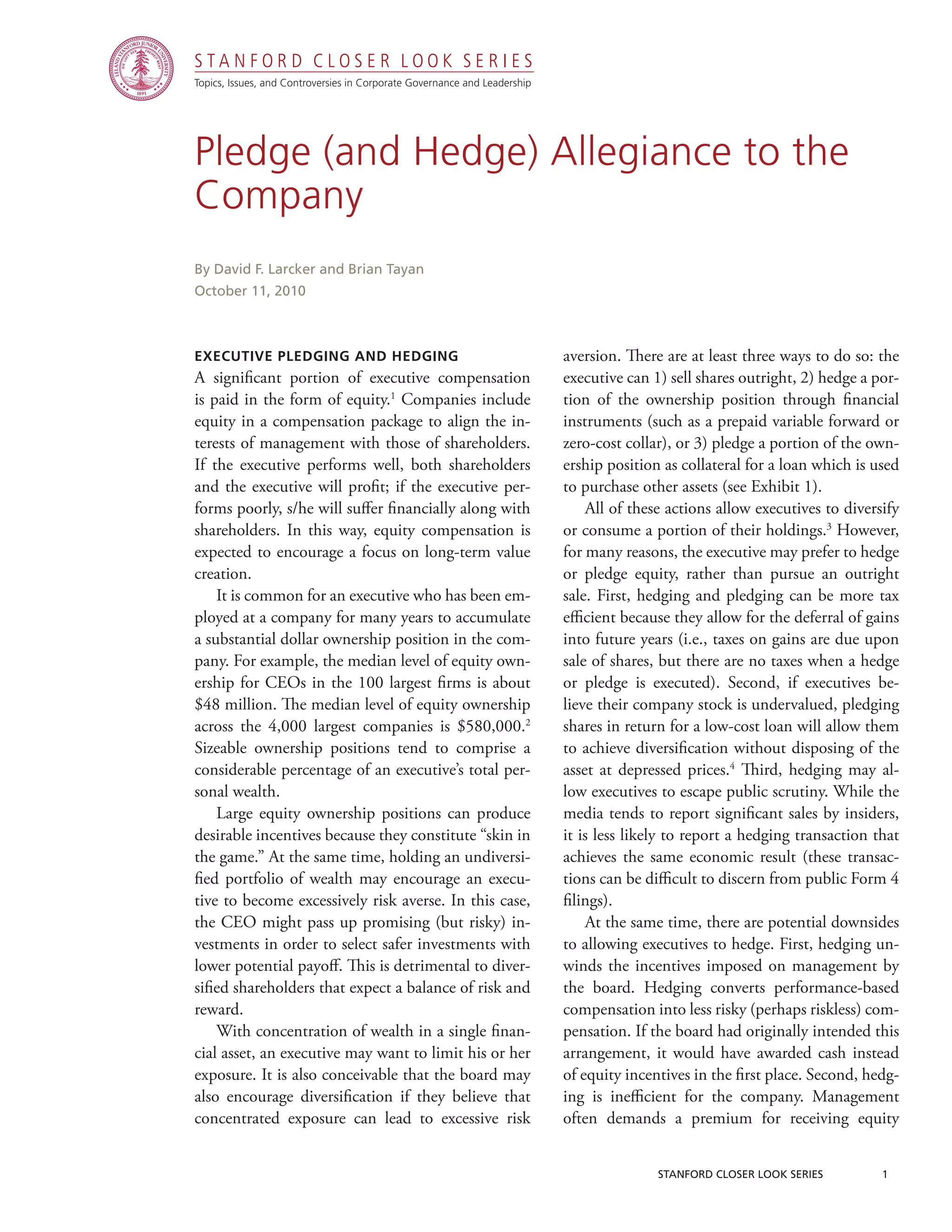 Pledge (and Hedge) Allegiance to the Company | PDF | Hedge Funds ...