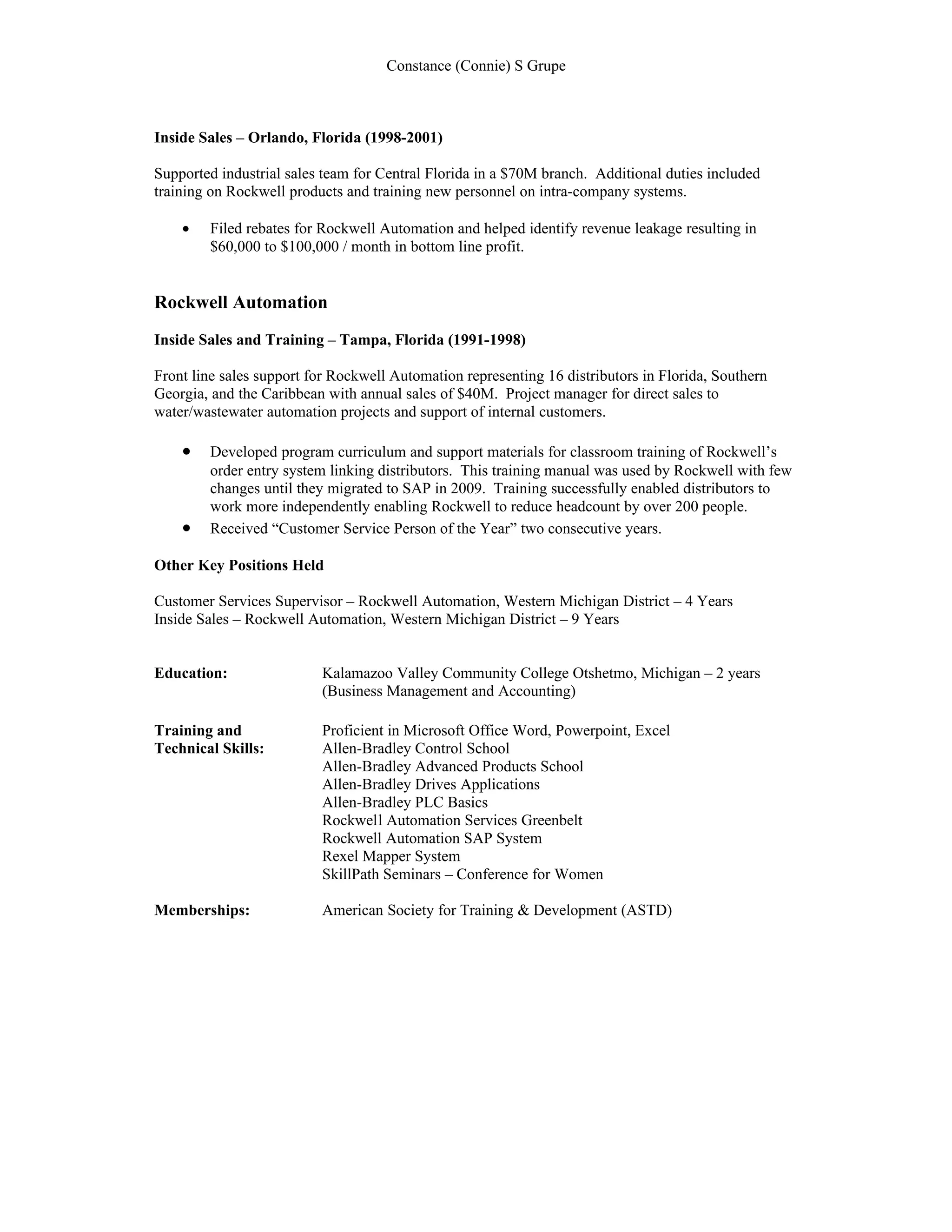 Connie Grupe Resume | DOC | Business Administration | Business