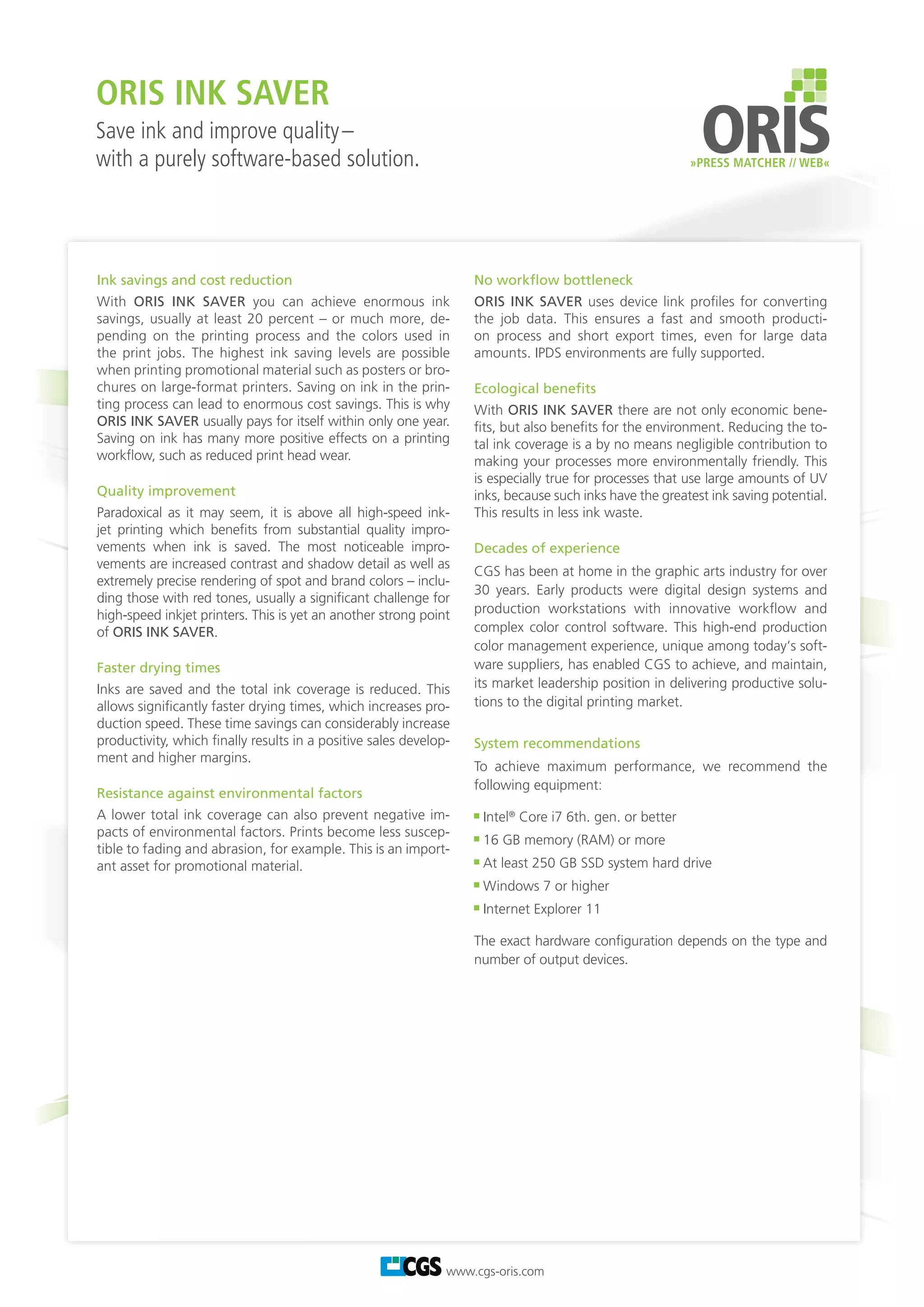 CGS ORIS Ink Saver | PDF