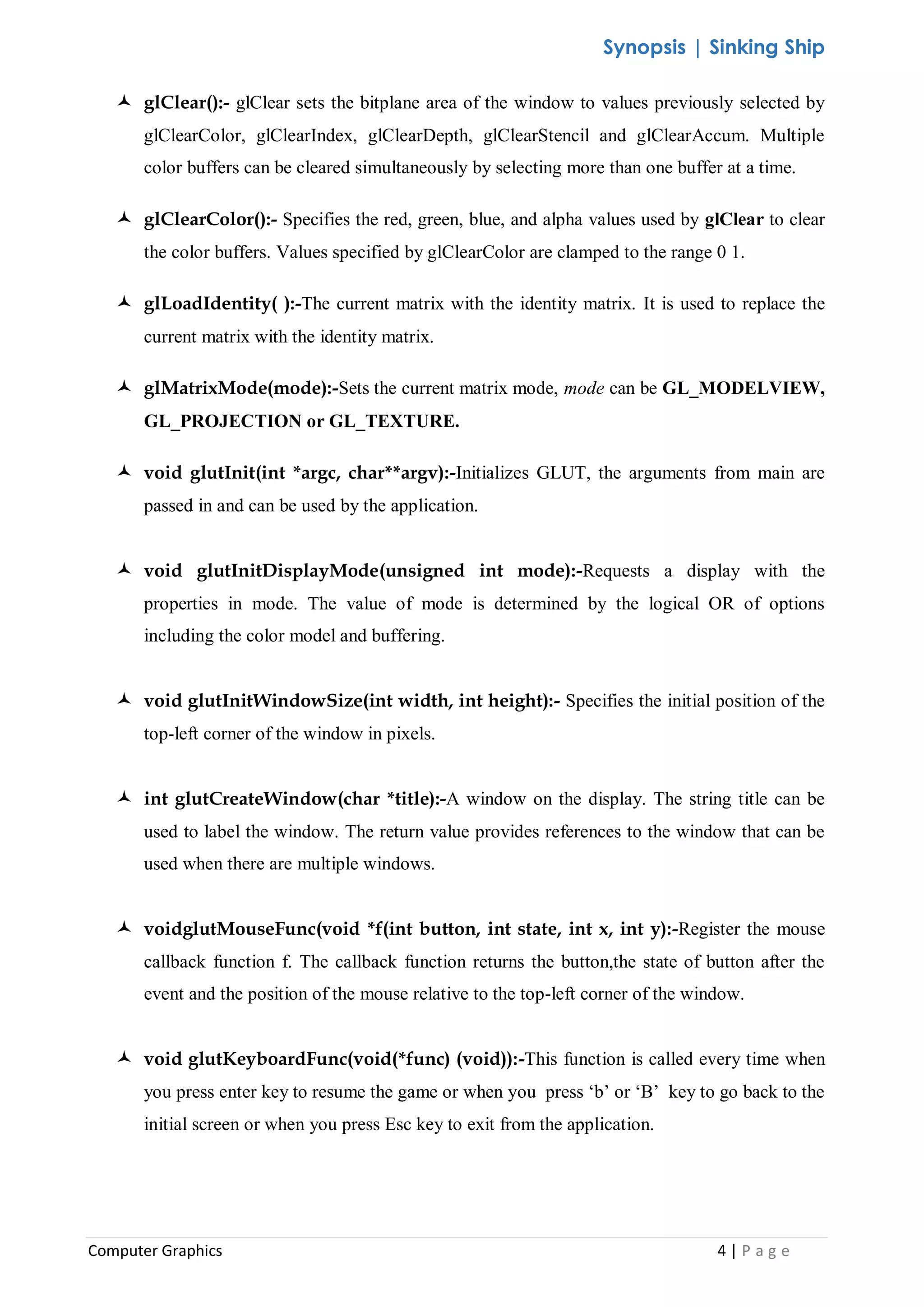 Computer Graphics Project Report On Sinking Ship Using Opengl Pdf