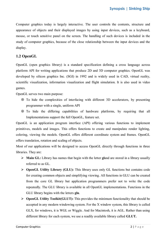 Computer Graphics Project Report on Sinking Ship using OpenGL | PDF | 3-D Graphics | Computer ...