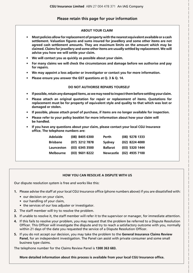 CGU General Claim Form | PDF | Motor Insurance | Insurance
