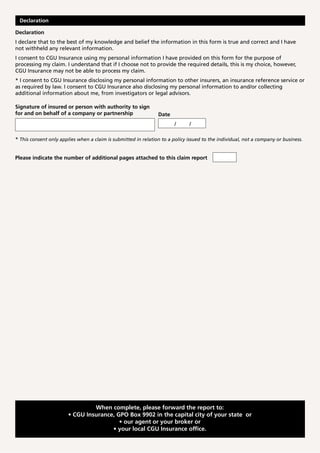 CGU General Claim Form | PDF | Motor Insurance | Insurance