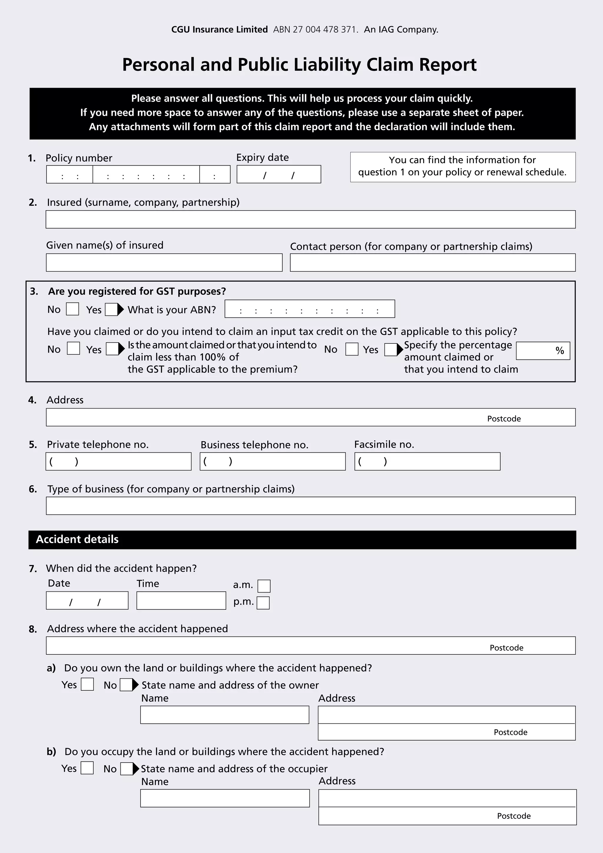 CGU Liability Claim Form | PDF