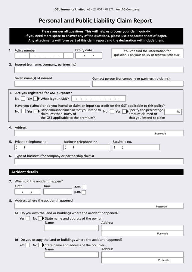 CGU Liability Claim Form | PDF