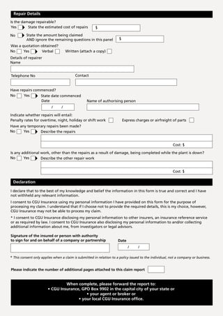 CGU Machinery Breakdown Claim Form | PDF