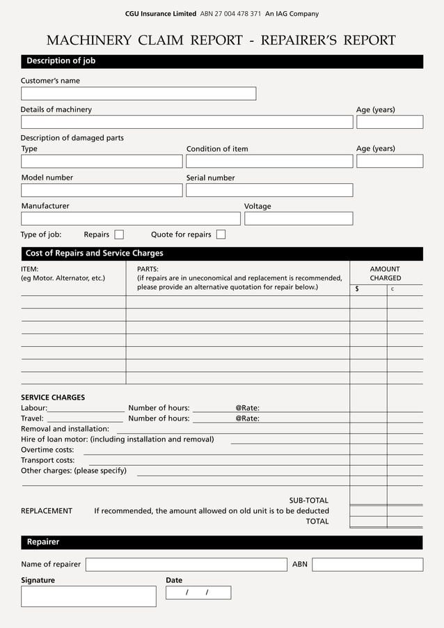 CGU Machinery Breakdown Claim Form | PDF | Home Insurance | Insurance