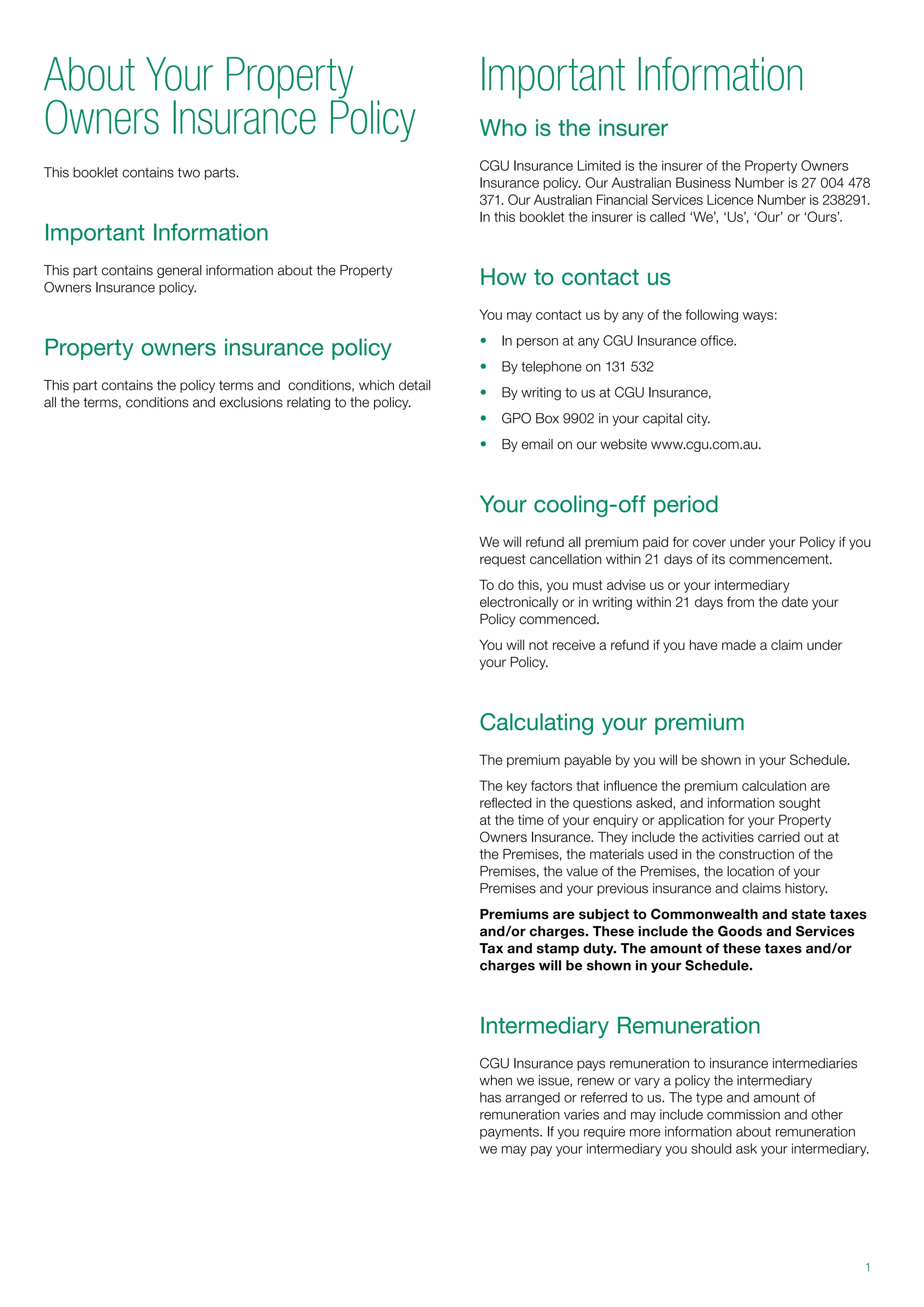 CGU Padlock PDS (Product Disclosure Statement / Policy Wording) | PDF