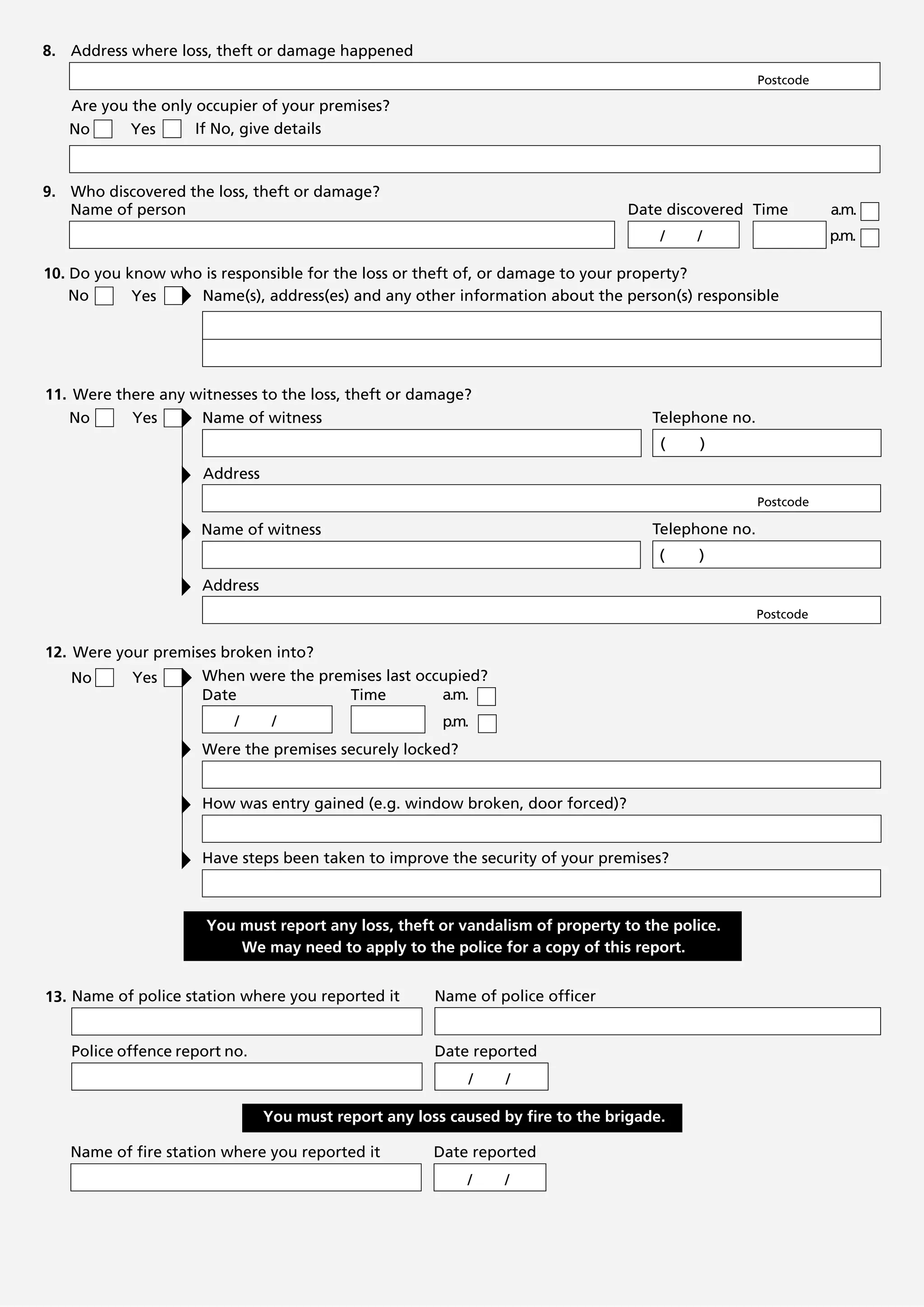 CGU Property Claim Form | PDF