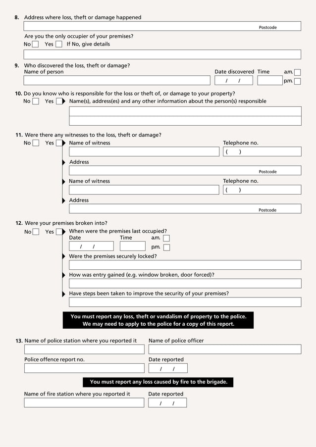 CGU Property Claim Form | PDF