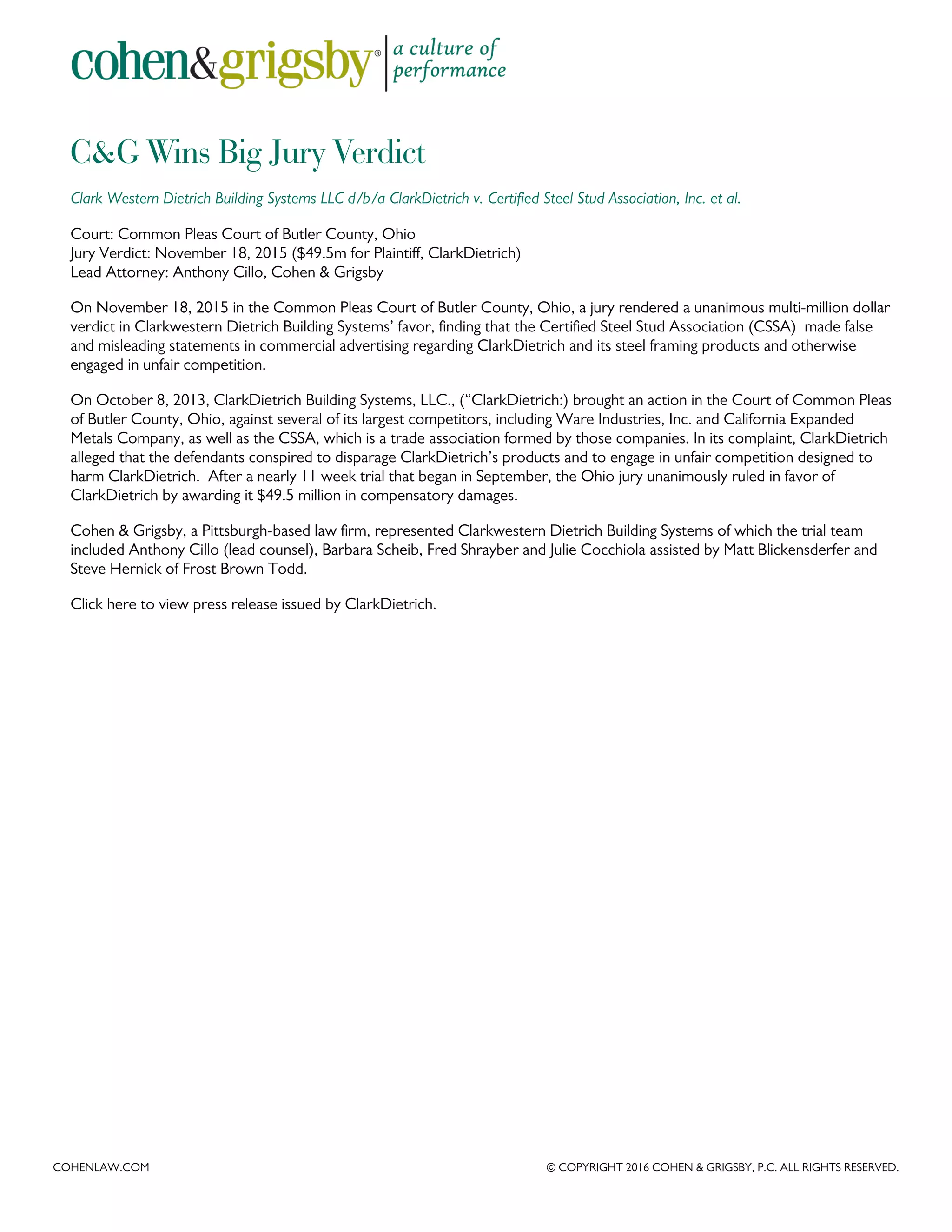 C&G Wins Big Jury Verdict | PDF