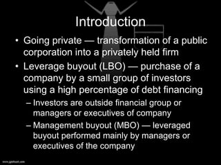 Going private and leverage buyout ( introductory part) | PPT
