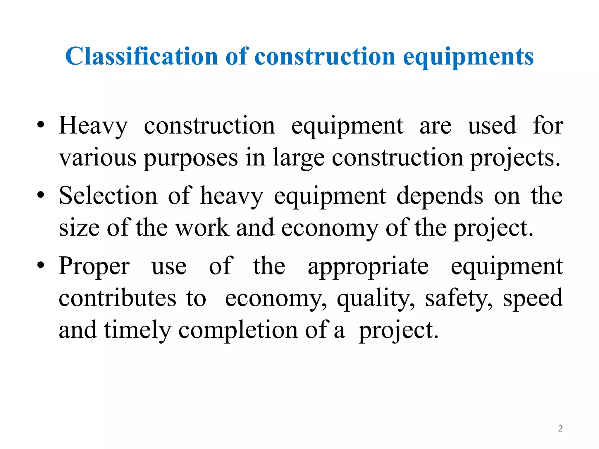 Classification of heavy duty and construction equipment | PPTX